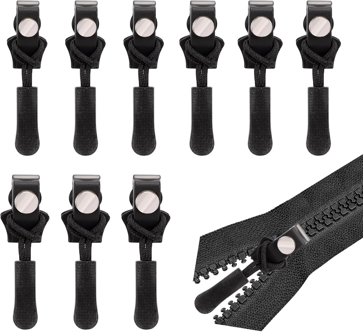 9 Pcs Black Fix Zip Puller,No Tools Required Zipper Repair Kit ...