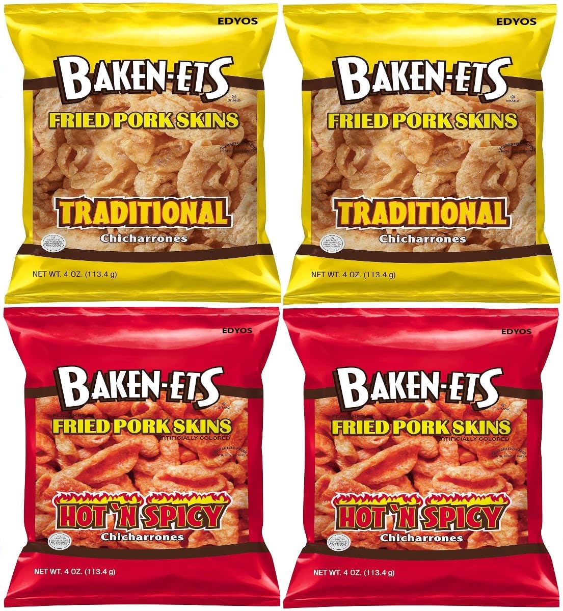 Amazon.com: Baken-Ets Fried Pork Skins Variety 4 - Pack (2) Traditional ...