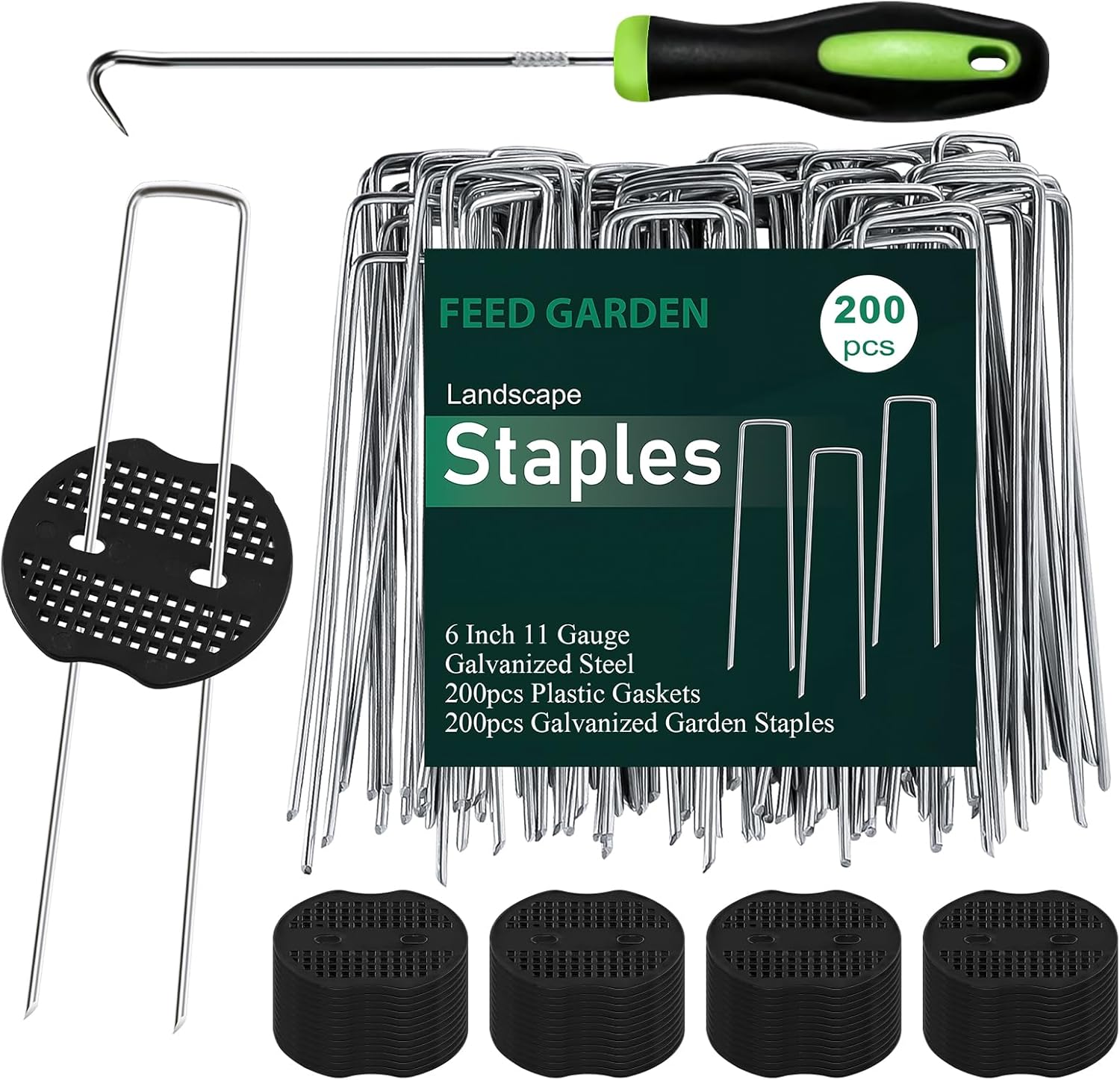 Amazon.com : FEED GARDEN 6 Inch 200 Pcs Galvanized Landscape Staples ...