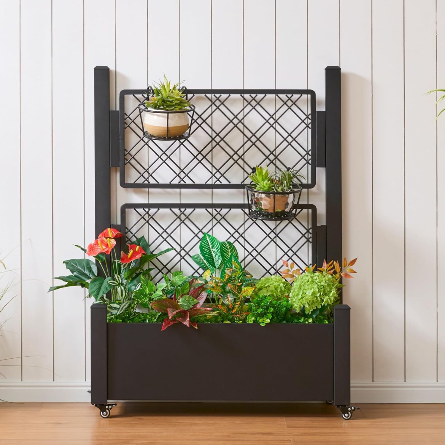 Amazon.com : Foresland Metal Planter Box with Trellis and Wheels ...