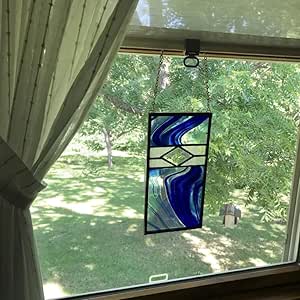 Amazon.com: Rectangle Stained Glass Window Panel, Cobalt Blue Glass ...