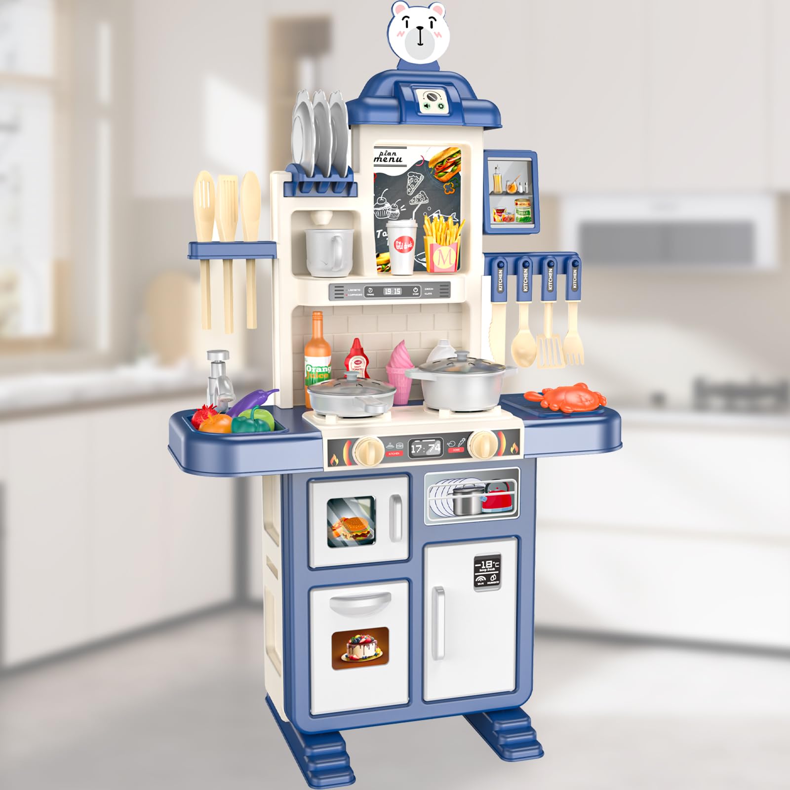 Amazon.com: Interactive Kids Play Kitchen Set with Realistic Lights and ...