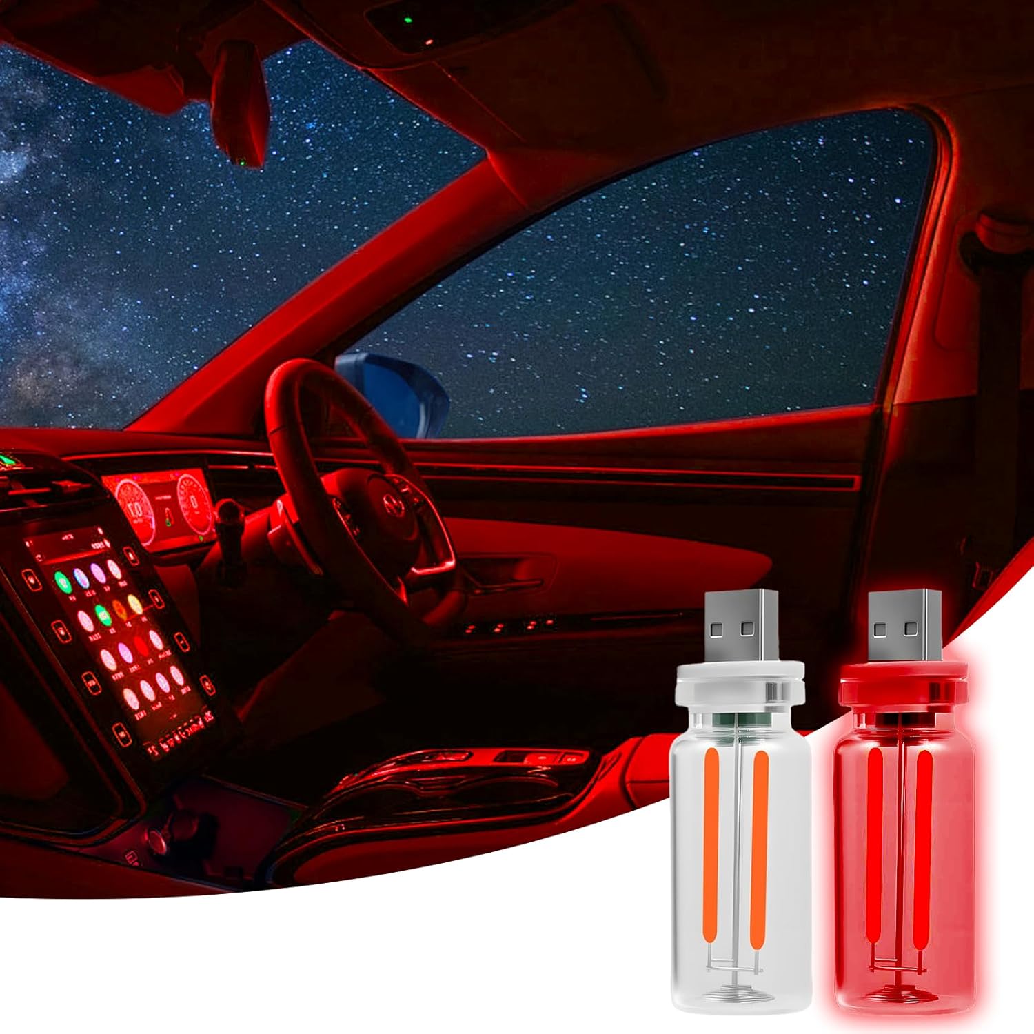 MAEZOE 2 Pack Car USB Night Light, Dimmable Car Interior Ambient Lights ...