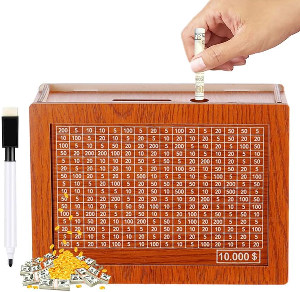Amazon.com: Cash Vault Wooden Savings Box, 10000 Savings Challenge Box ...