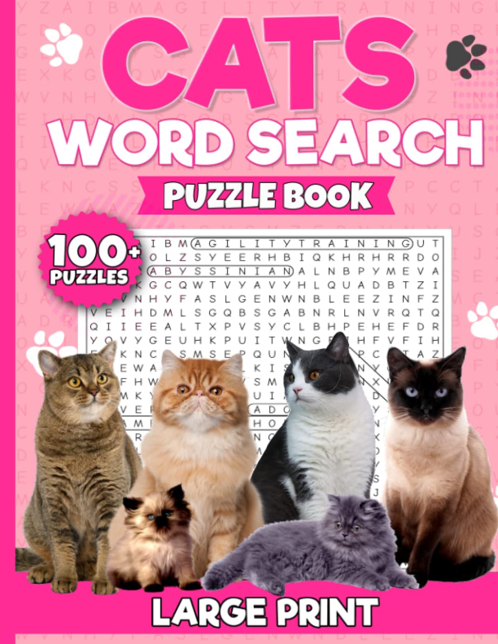 Cats Word Search Puzzle Book for Seniors, Adults, and Teens - Large ...