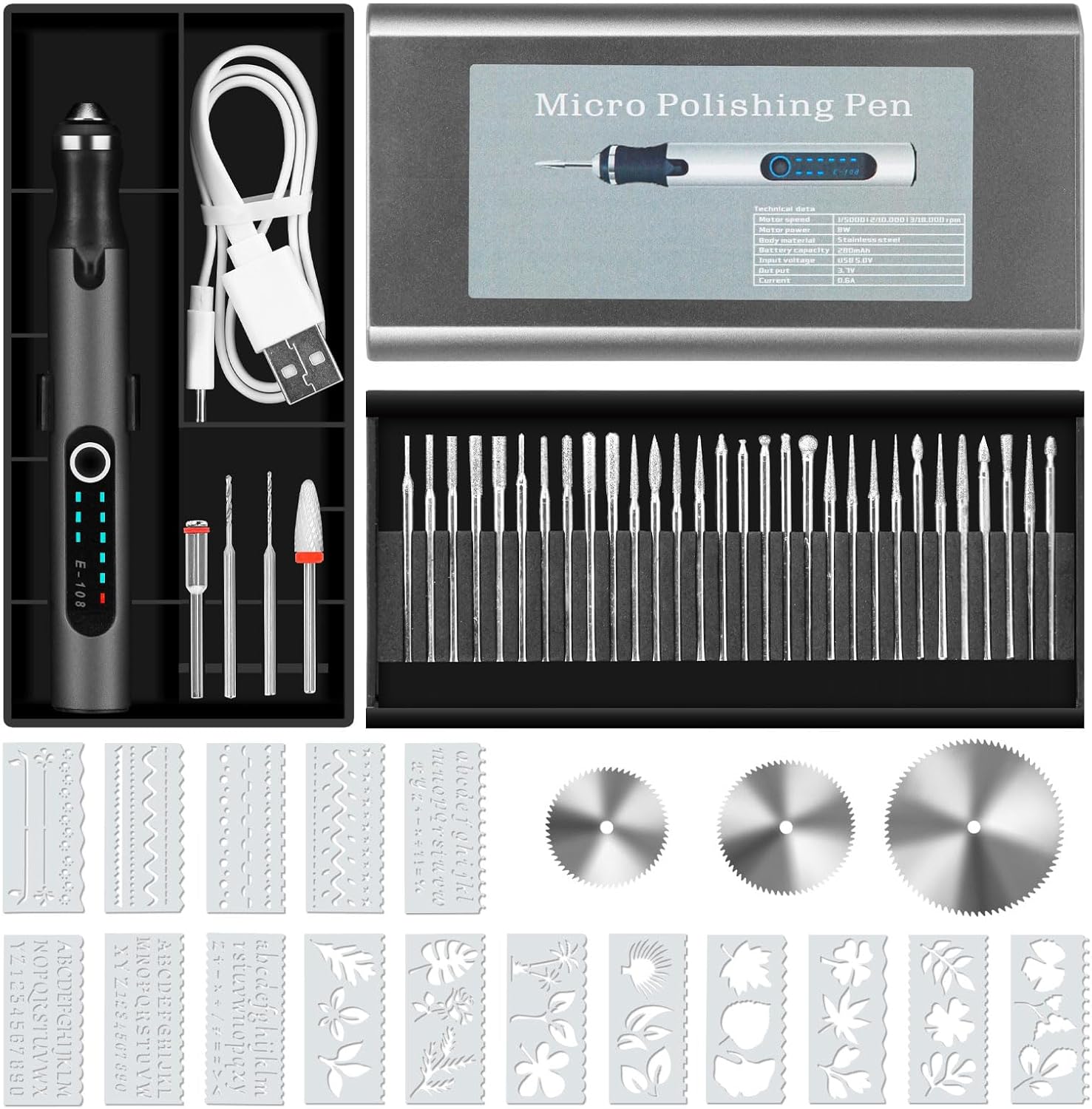 Engraving Pen with 37 Bits, USB Rechargeable Cordless Engraving Machine ...
