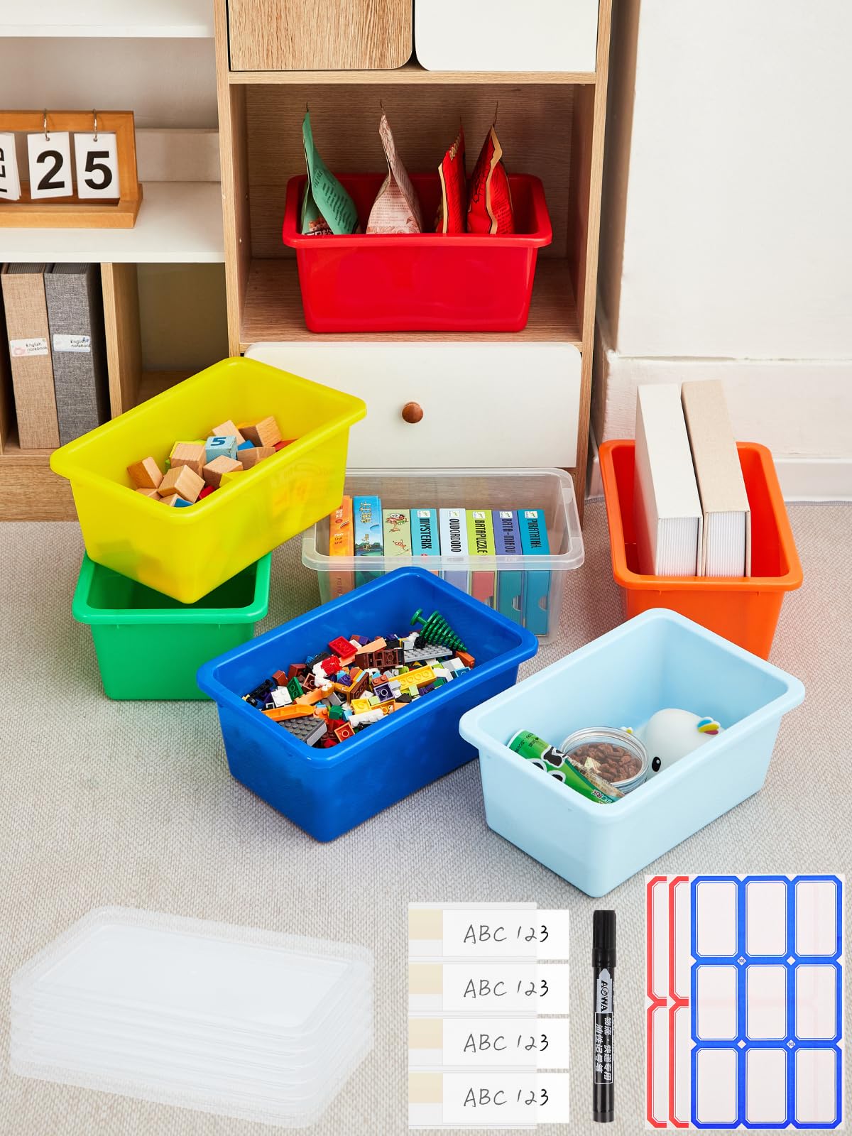 Amazon.com: 6 Packs 4QT Plastic Storage Bins with Lids Stackable ...