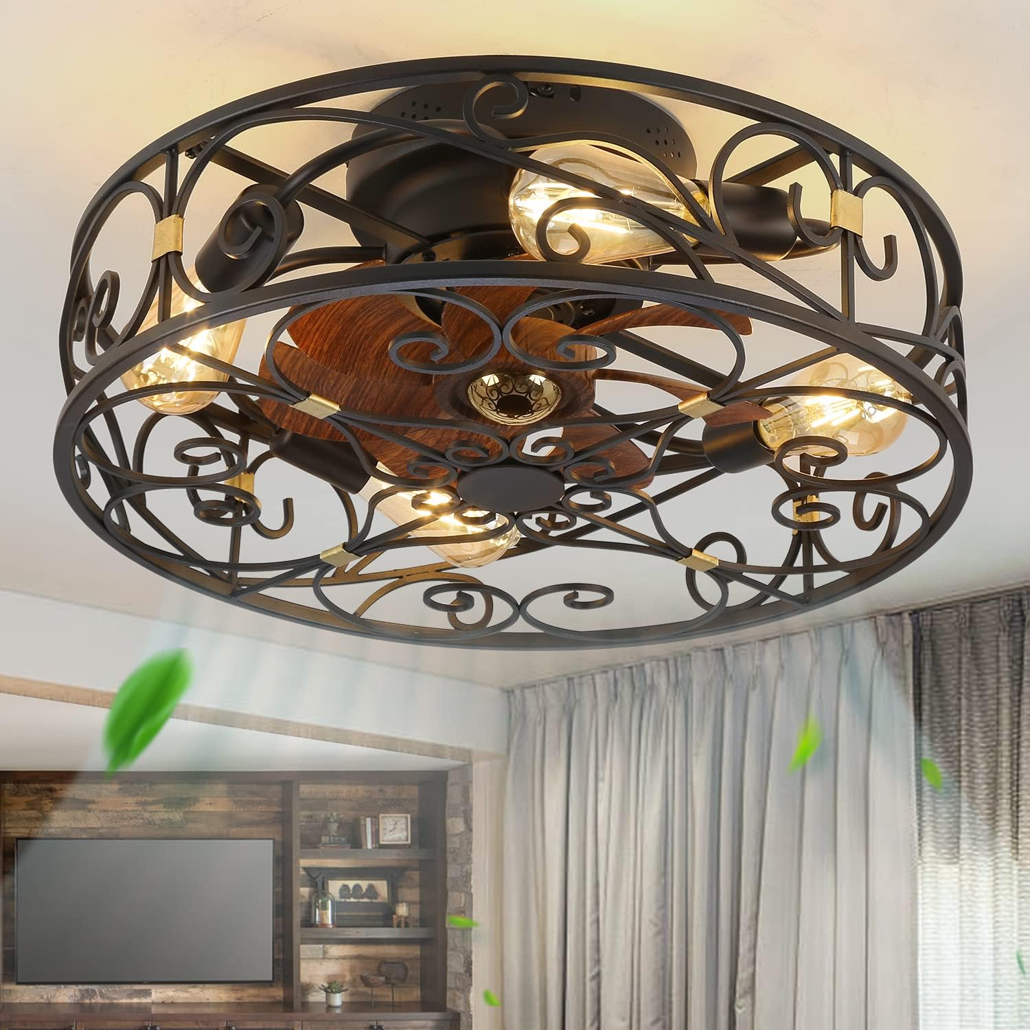 Amazon.com: Orison 21.5" Caged Ceiling Fan with dimmable up Lights, 2 ...