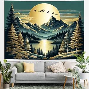 Amazon.com: Generleo Mountain Moon Tapestry Forest Tree Tapestries ...