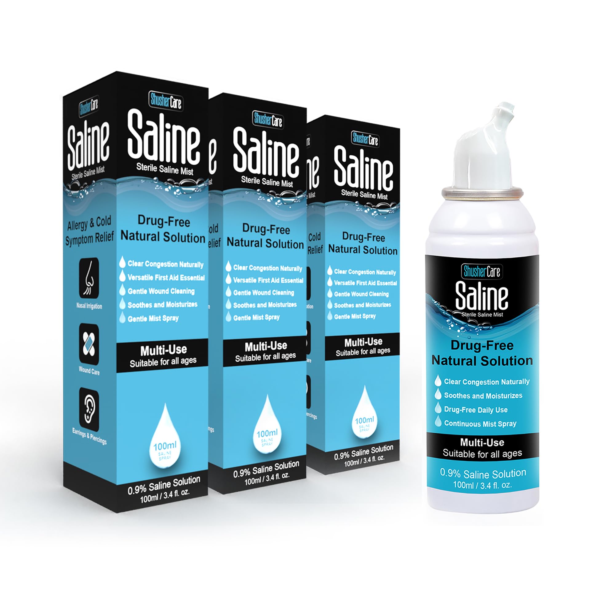 Amazon.com: Shusher Care Saline (3-Pack) Mist 0.9% NaCl | Multi-Purpose ...