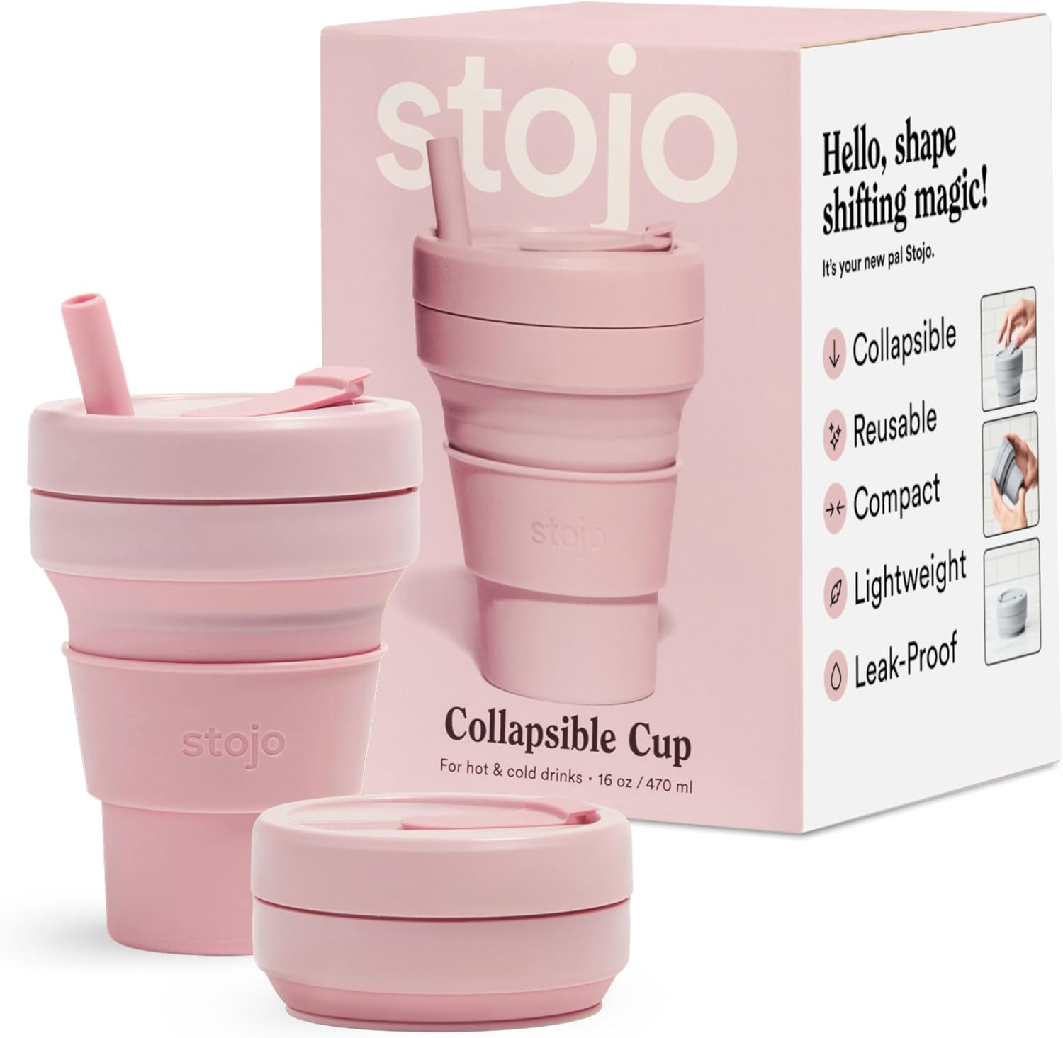 Stojo Foldable Coffee Cup - Reusable - Large Pocket Size - Pink Eyelet ...