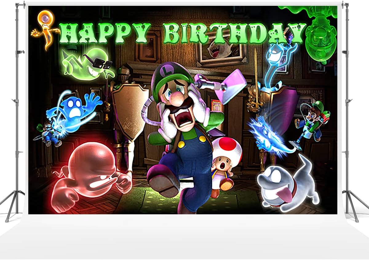 Amazon.com : Game Backdrop for Birthday Party Supplies 59x38in Luigi ...