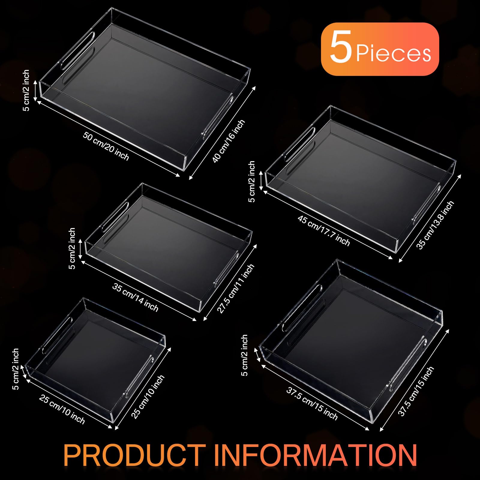 Sintuff 5 Pcs Set of Acrylic Serving Trays Clear Decorative Trays with ...