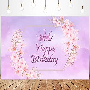Amazon.com : Purple Happy Birthday Backdrop for Girl Purple and Pink ...