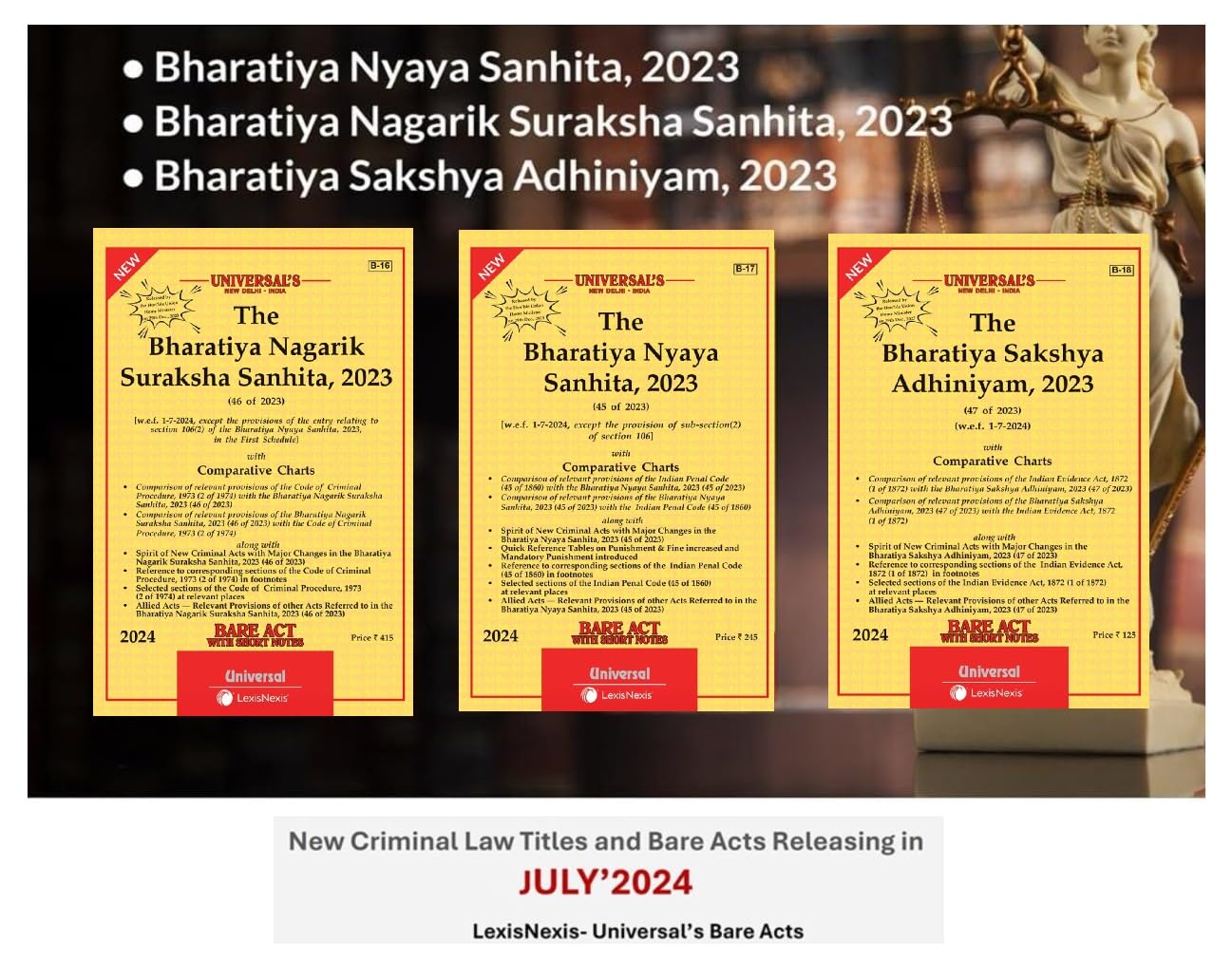 Buy Universal Combo of 3 Books New Criminal Laws BNSA, 2023, Bharatiya Nagarik Suraksha Sanhita ...