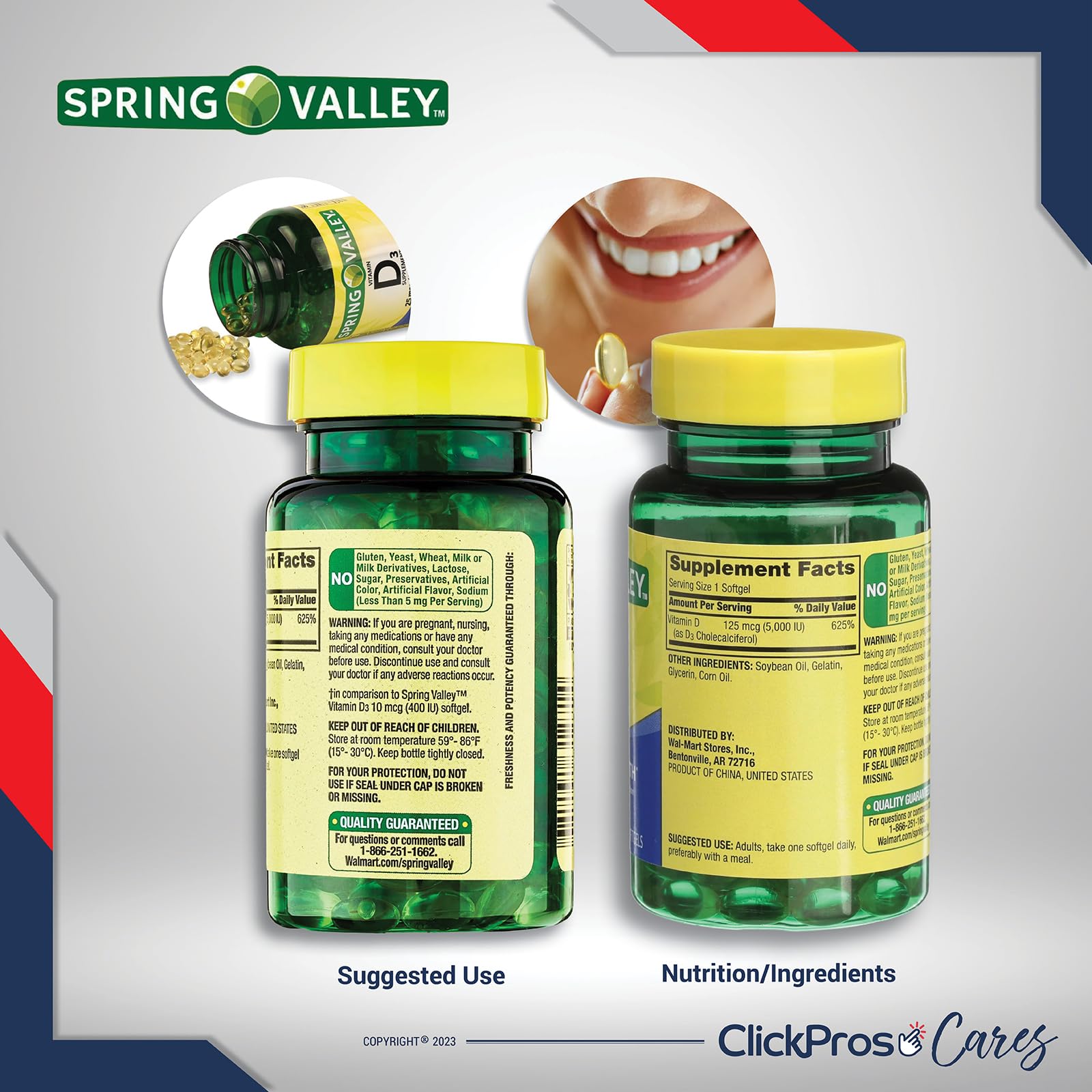 Snapklik.com : Spring Valley Vitamin D3 Softgels, 5000 IU, 100 Count ...