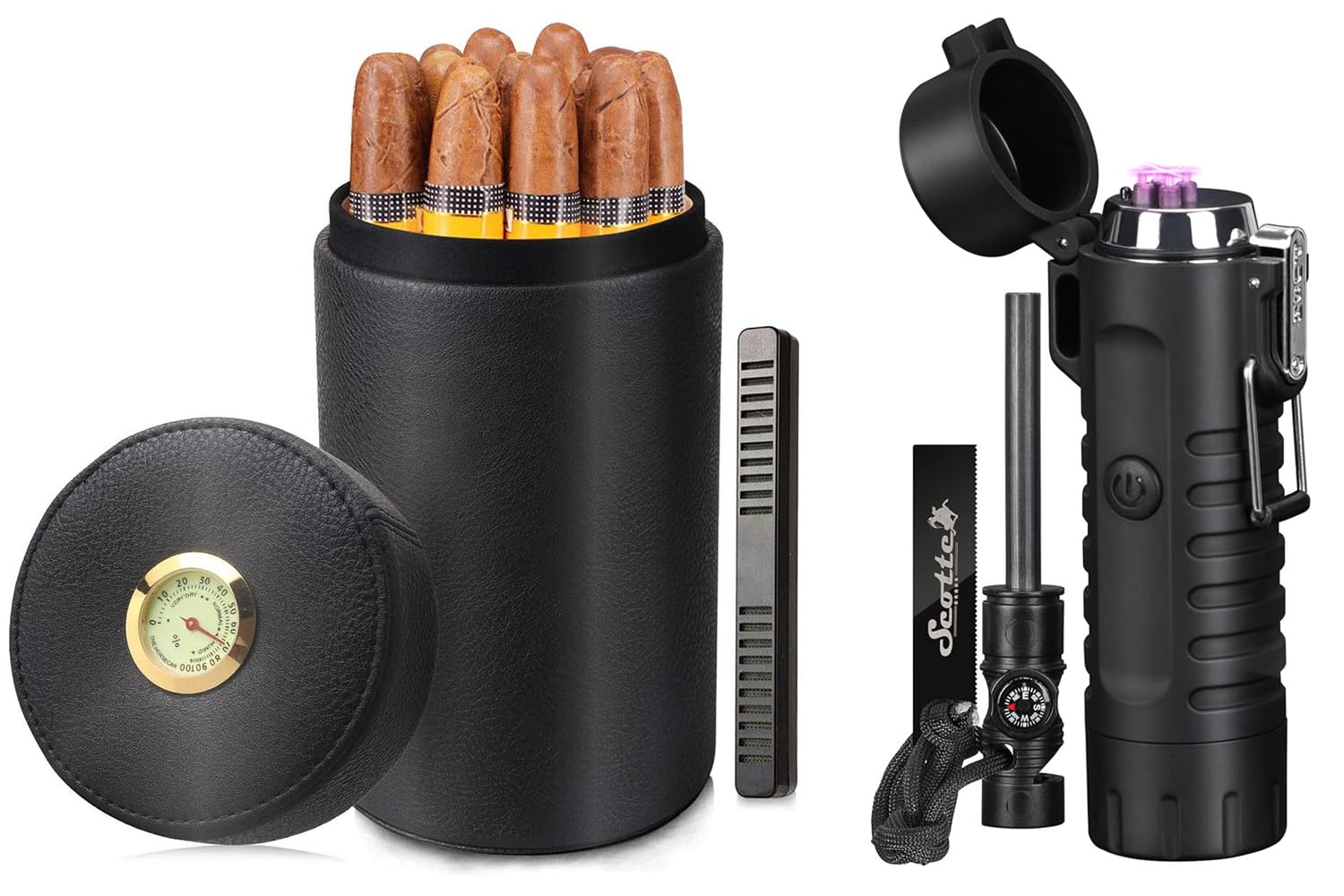 Amazon.com: Scotte Cigar Humidor Jar Cedar Wood Lined Leather Cigar ...