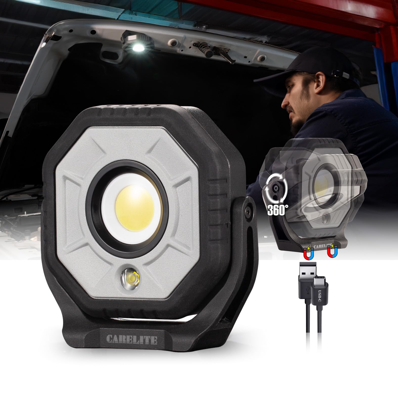 CARELITE Work Light with 4 Modes, 1500LM Portable Magnetic Mechanic ...
