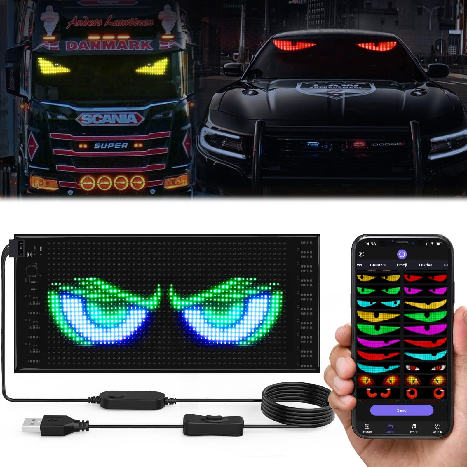 Amazon.com: VDIKKS Devil Eyes Light for Cars, 10.6"×4.7" Ultra Thin LED ...