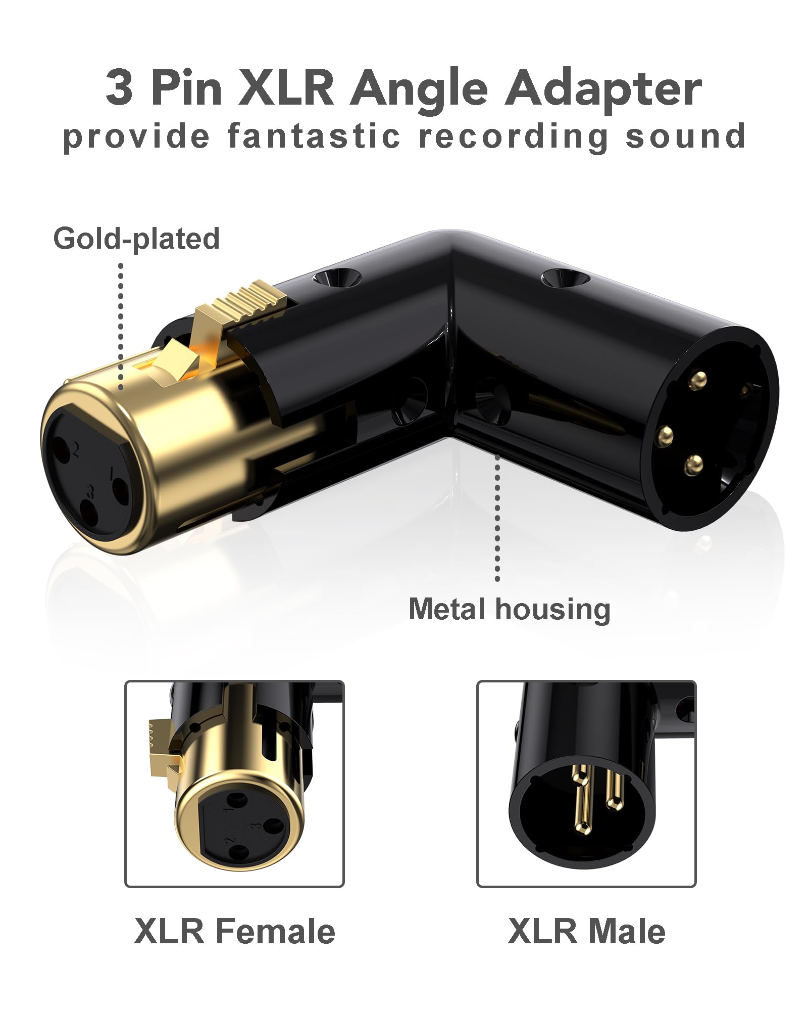Snapklik.com : 2 Pack Right Angle XLR Adapter Adjustable 90 Degree XLR ...
