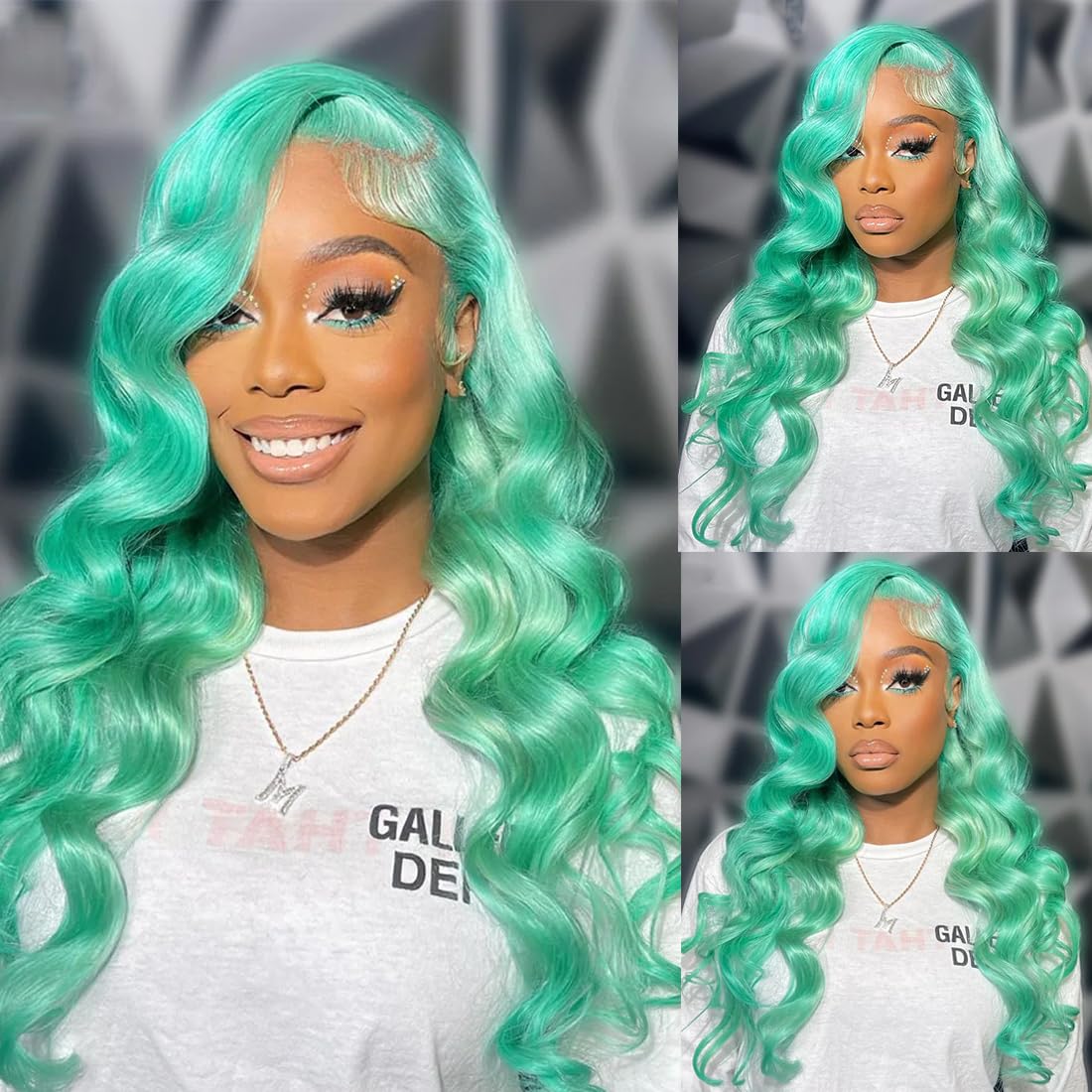 Amazon.com : Msviki Mint Green 13x4 Body Wave Lace Front Wigs Human ...