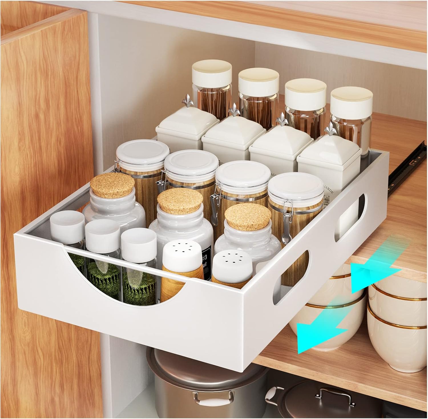 Amazon.com: Pull Out Cabinet Organizer Fixed with Adhesive, Slide Out ...