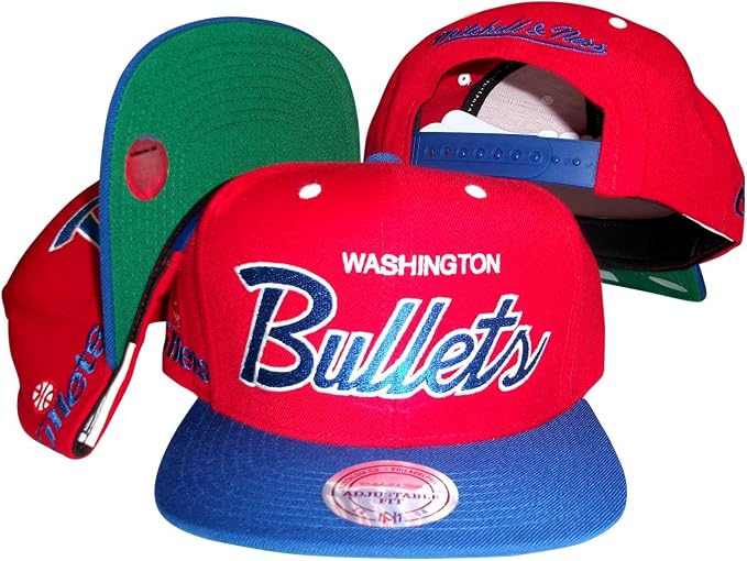 Washington Bullets Script Red/Blue Two Tone Adjustable Plastic Snapback ...