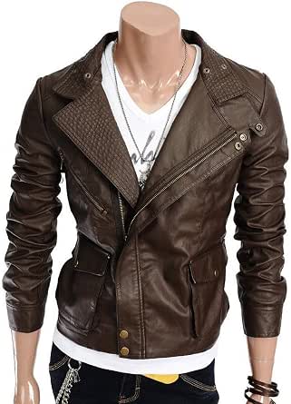 Woojo Men's Leather Biker Jacket WJ031 (Small) at Amazon Men’s Clothing ...