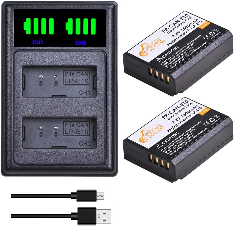 LP-E10 Battery with LED USB Charger, Pickle Power 2 x 1500mAh Batteries ...