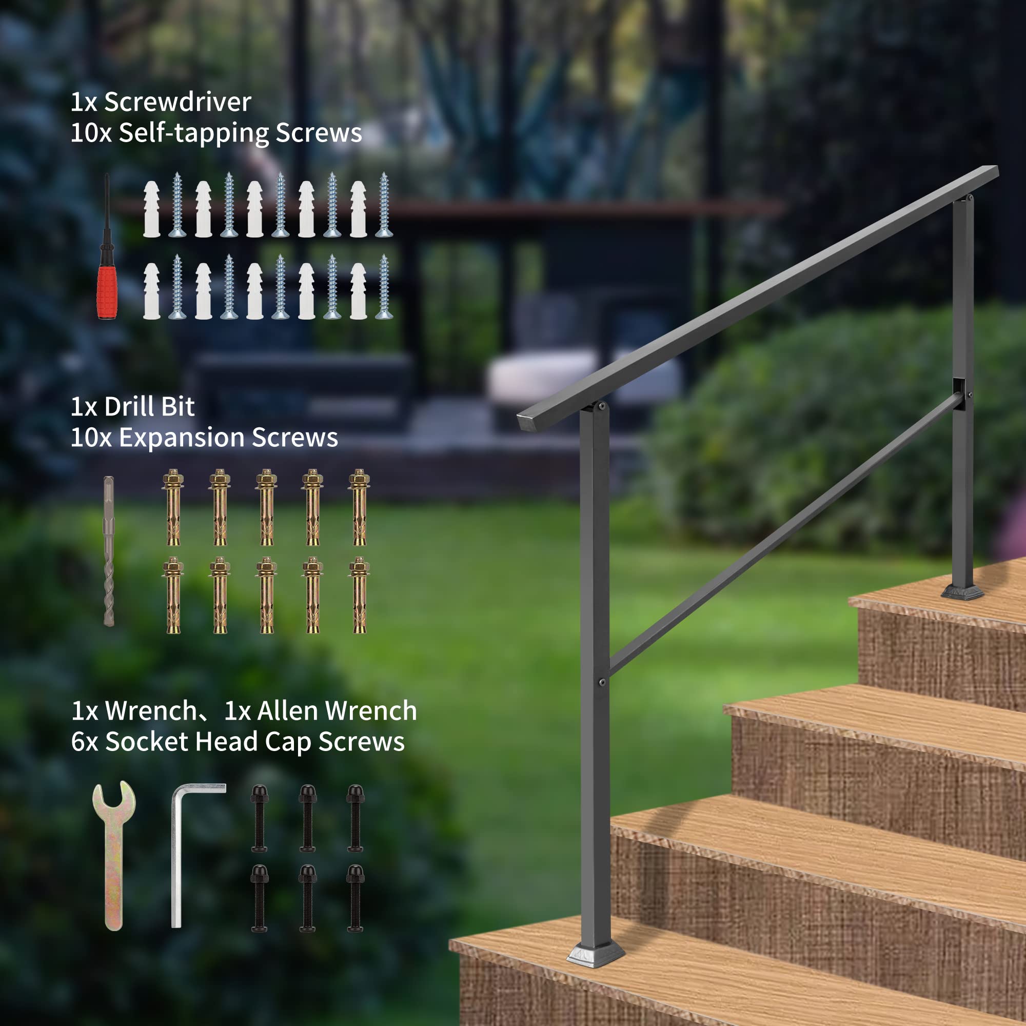 Snapklik.com : Handrails For Outdoor Steps Fits 3-4 Steps, Black ...