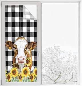 Amazon.com: Window Privacy Film Sunflower Cow Window Clings for Glass ...