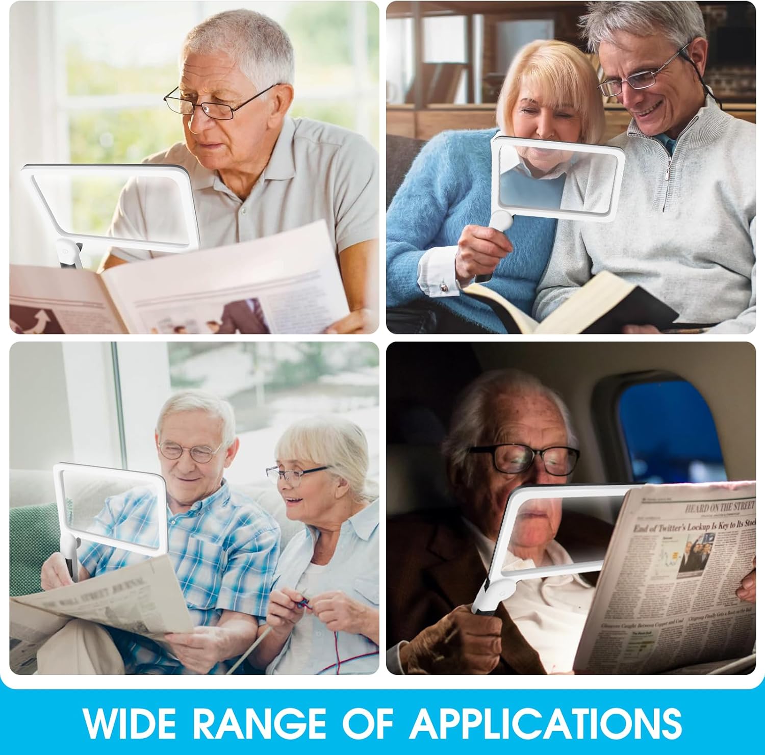 Magnifier, Full Page Magnifier with Light, Handheld Folding Reading ...