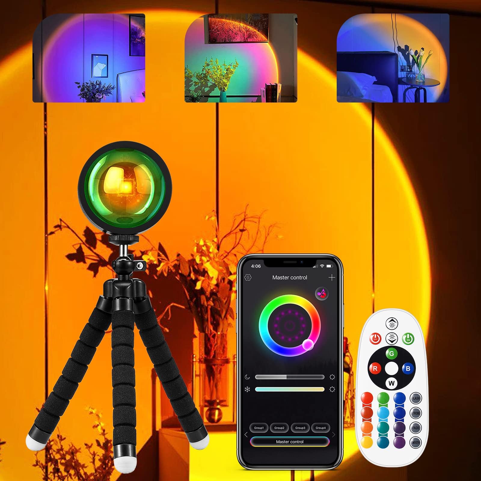 Sunset Lamp Projector, Multiple Colors Sunset Lamp with APP & Remote ...
