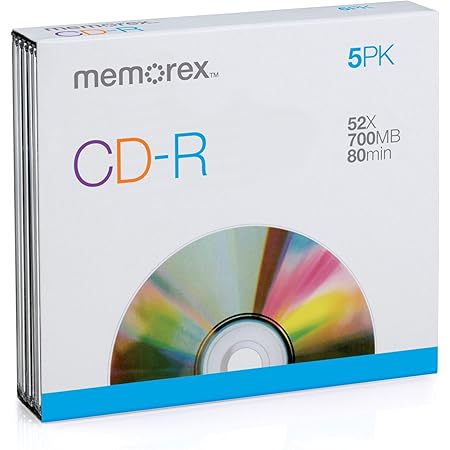 Amazon.com: Memorex MEMCD-R/5 CD-R 80-Minute 700MB 52x Jewel Case, 5 ...