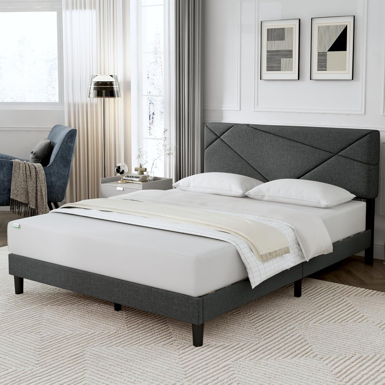 Amazon.com: Novilla Queen Bed Frame with Headboard, Bed Frame Queen ...