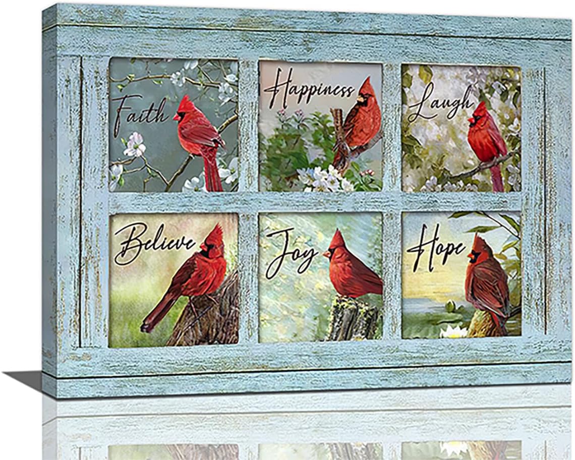 Amazon.com: Cardinal Canvas Wall Art Rustic Red Bird Pictures Wall ...