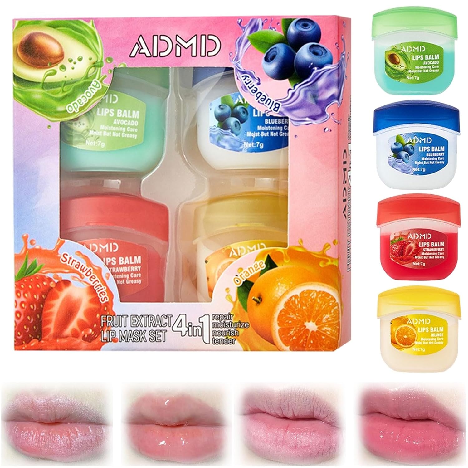 Amazon.com : 4Packs Admd Fruity Lip Balm Set,Fruit Flavored Lip Care ...