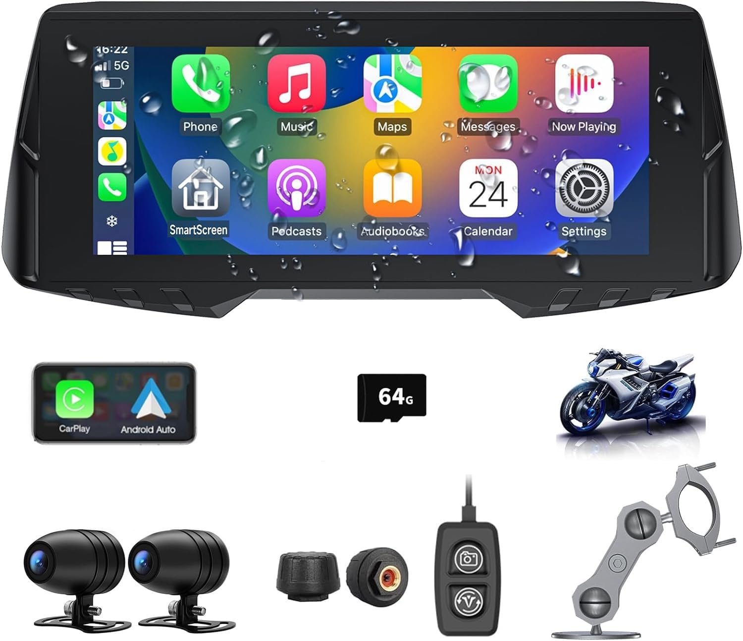 Spedal NaviCam CL876 Motorcycle CarPlay with Dash Cam Front and Rear, 6 ...