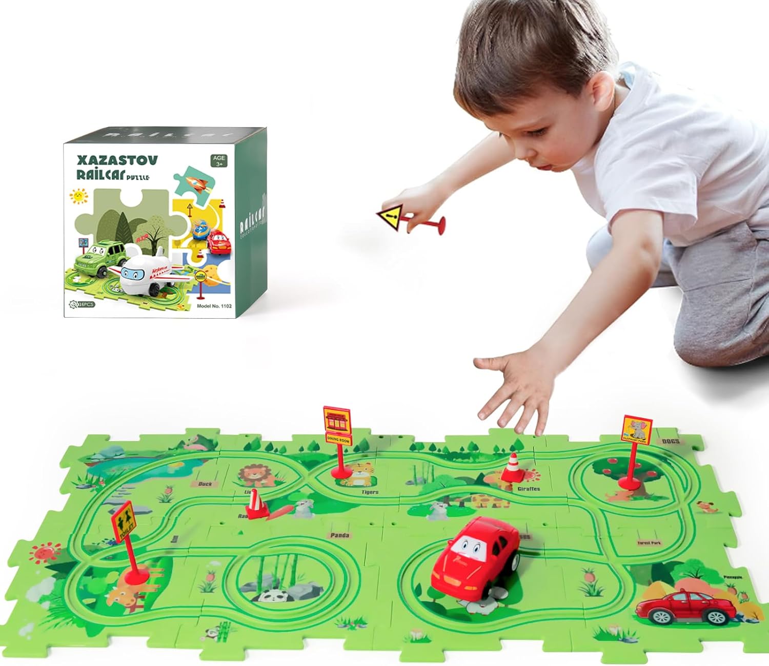 Amazon.com: XAZASTOV Puzzle Racer Kids Car Track Set, Plastic Floor ...