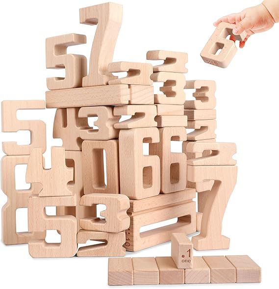 Amazon.com: Lasoba Wooden Number Building Blocks, Large Digit Blocks 1 ...