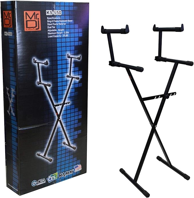 Amazon.com: MR DJ 2 Tier Double X Keyboard Stand with Adjustable Height ...