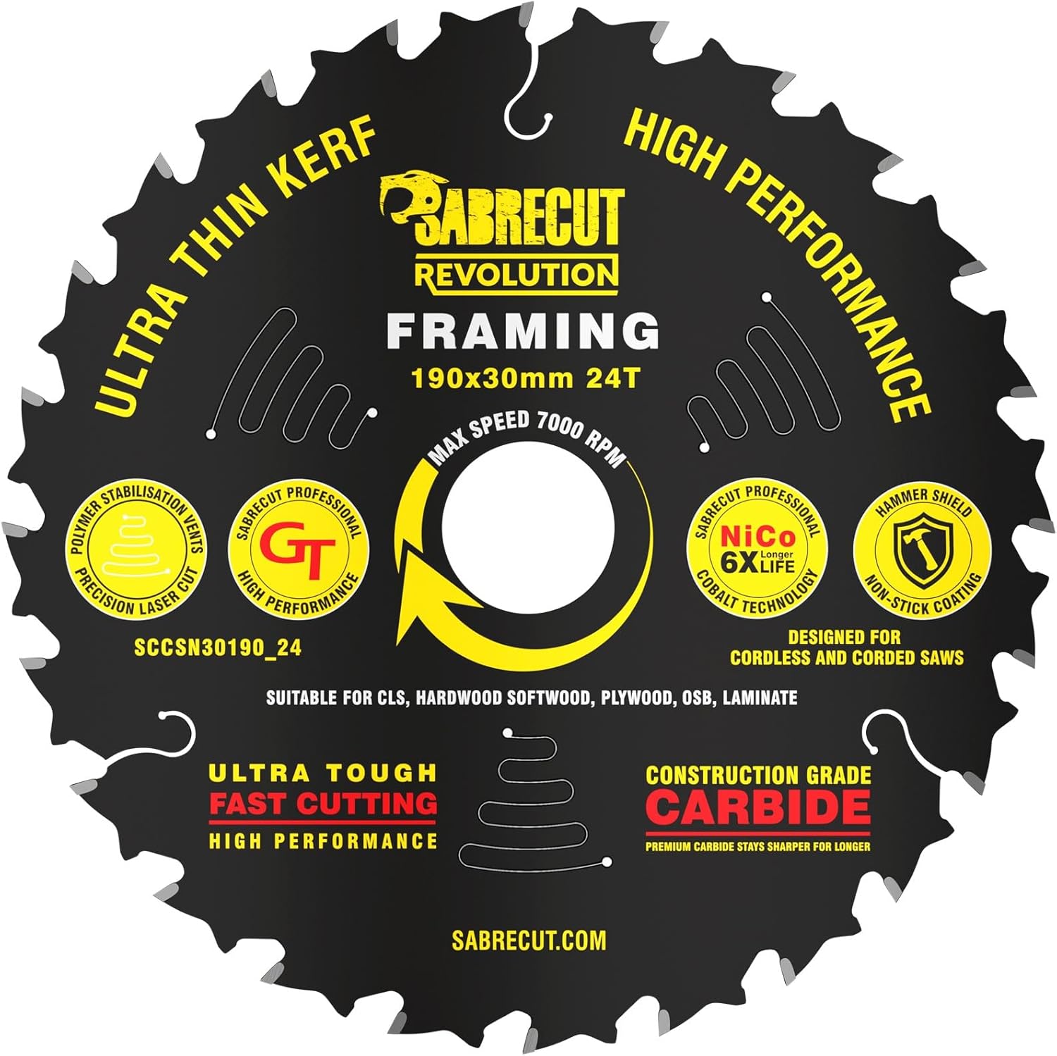 1 x SCCSN30190_24 SabreCut 190mm 24T x 30mm Bore High Performance Ultra ...