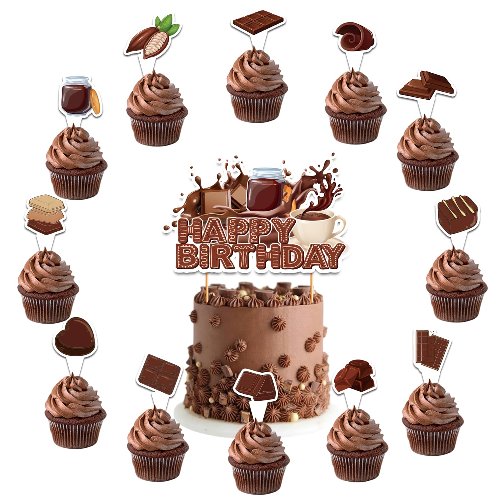 Amazon.com: 25 Pcs Chocolate Cake Topper Cupcake Toppers Chocolate Cake ...