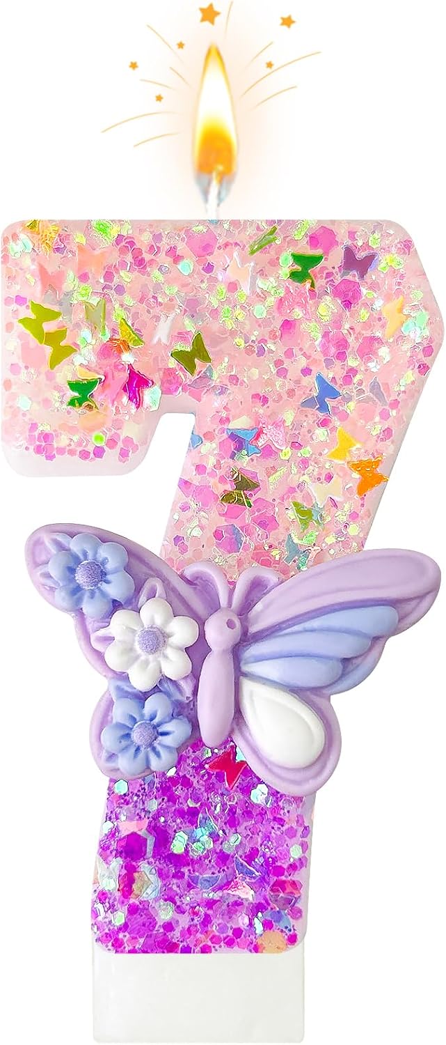 Amazon.com: HXOUSE Butterfly Number 7 Birthday Candles - Pink & Purple ...