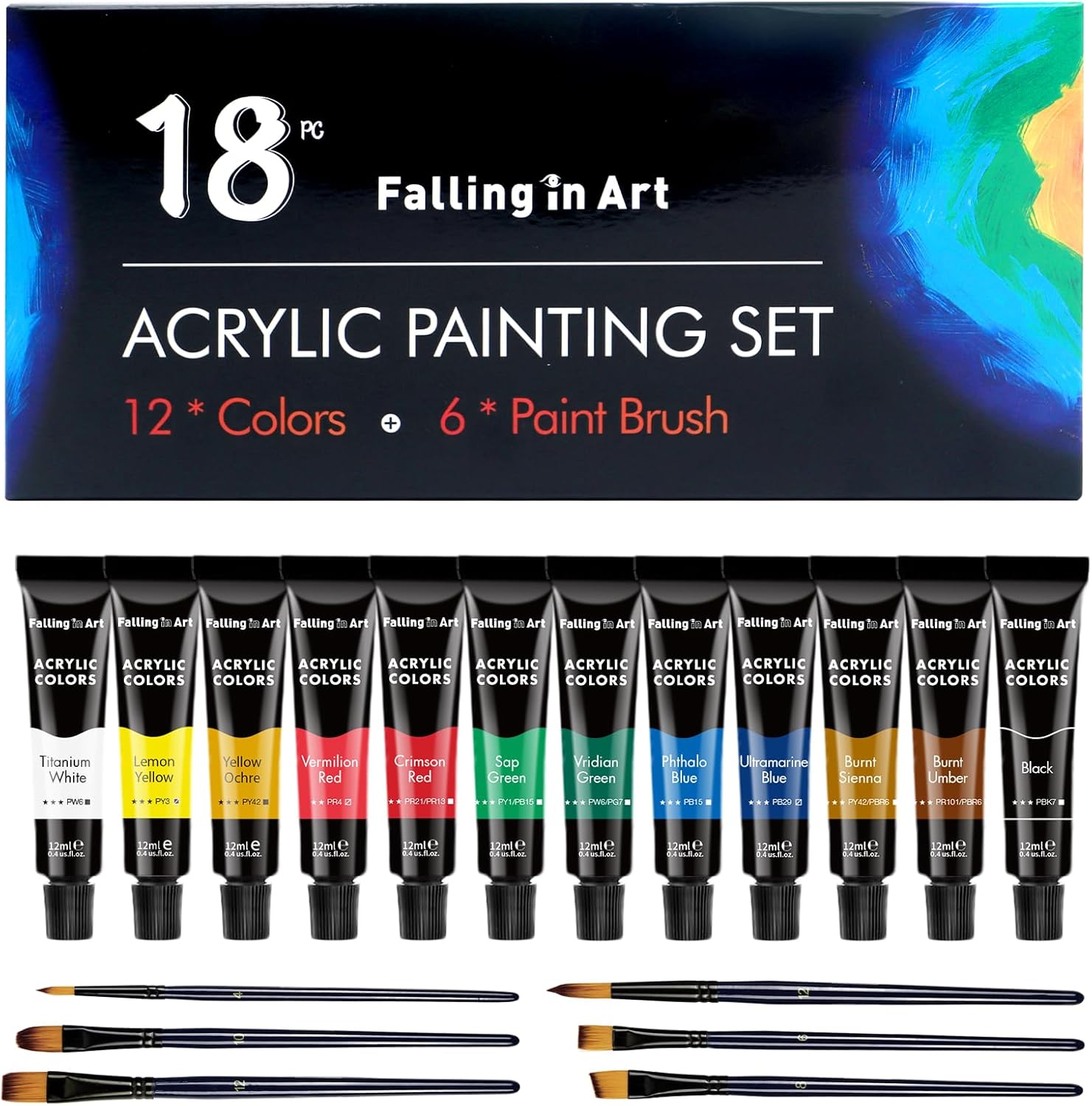 Amazon.com: Falling in Art Acrylic Paint Set, 12 Tubes Non-Toxic Rich ...