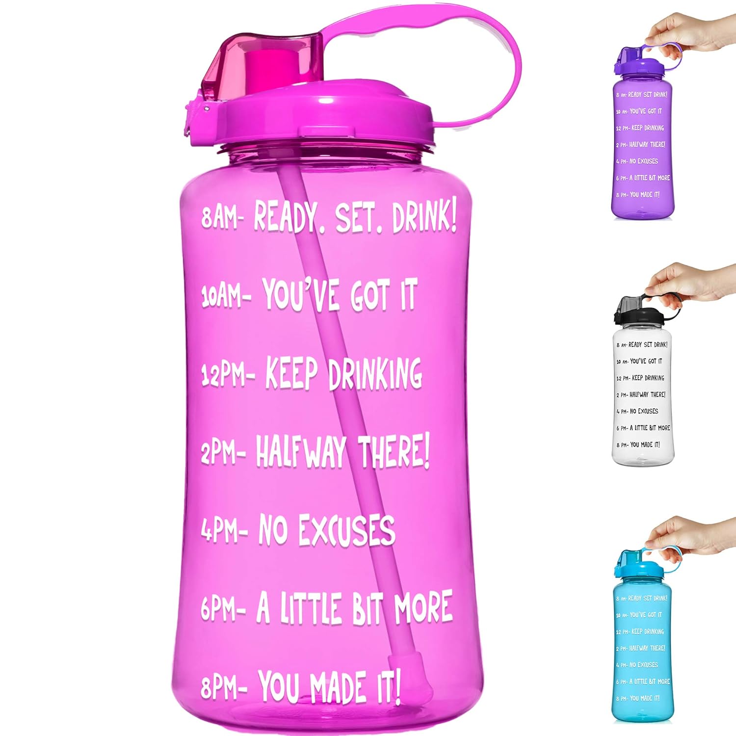 HydroMATE 3L & 1.5L Straw Motivational Water Bottle Time Marker Large ...