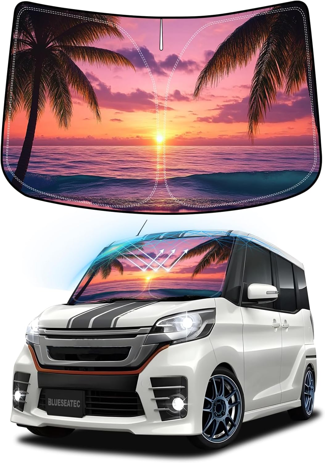 Amazon.co.jp: BLUESEATEC デイズ/デイズルークス B21系 適合 フロントガラス サンシェード 1代目 B21A/B21W UVカット 吸盤不要 車中泊 遮光断熱 夏 ...