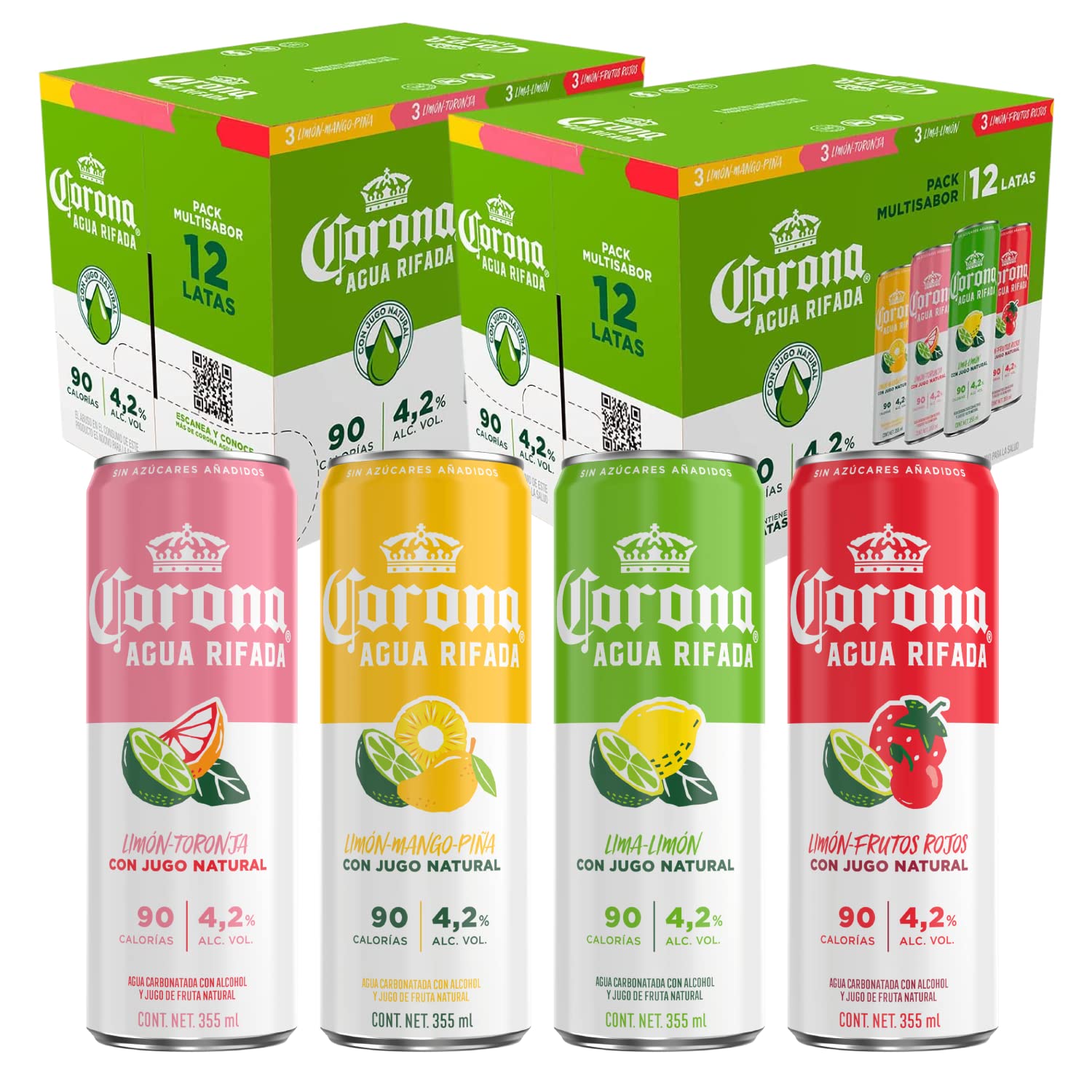 Bebida preparada Corona Agua Rifada Mix de Sabores 24 Latas de 355 ml ...