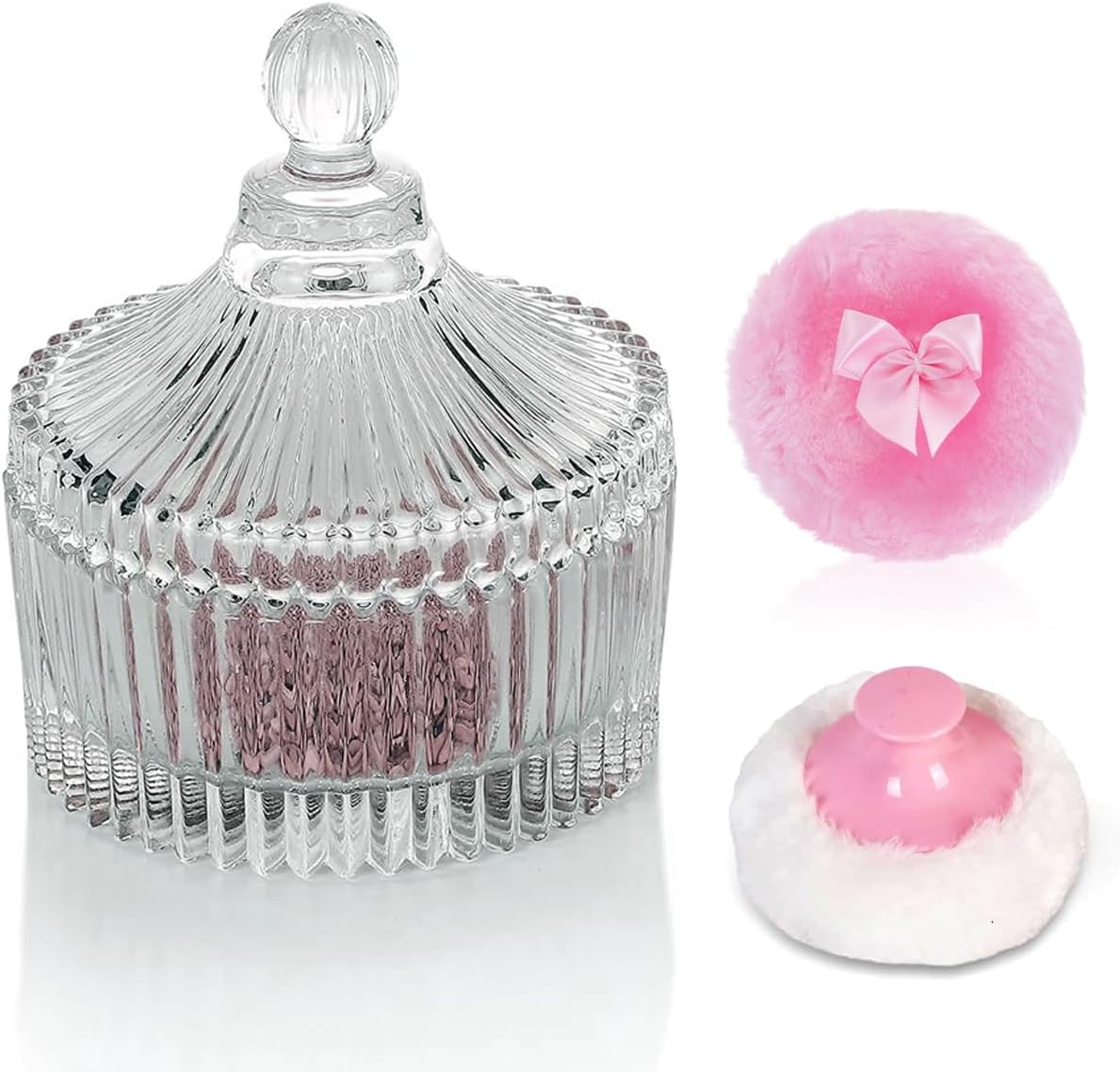 Glass Body Powder Puff Container – 4-Inch with 2 Soft Puffs (3.6" & 3.2 ...