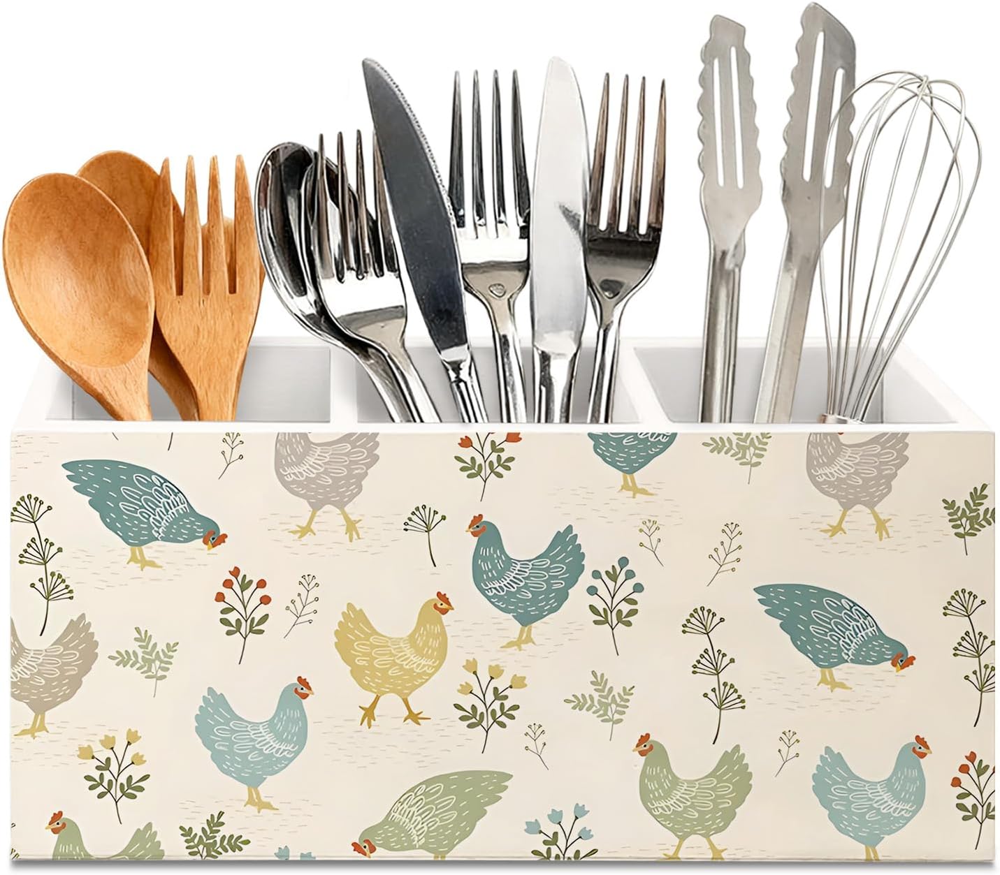 Amazon.com: KBRCT Farmhouse Chicken Wooden Utensils Holder, Chicken ...